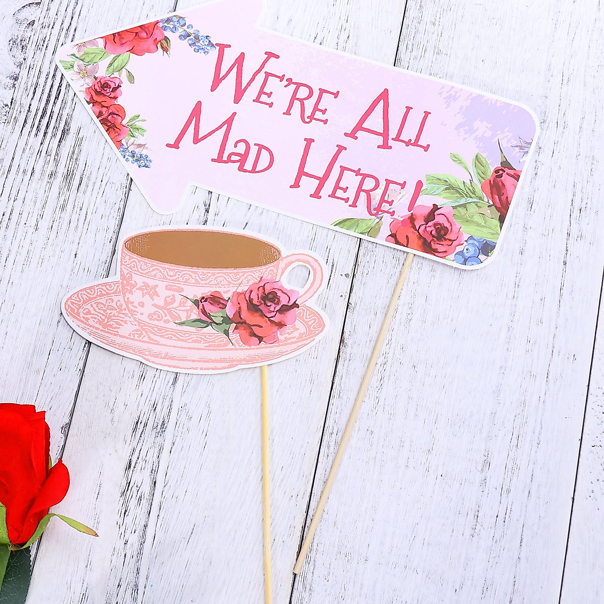 LUOEM Tea Party Photo Booth Props Funny Tea Party Supplies for Wedding Bachelorette Engagement Birthday Bridal Shower Christmas Party Decorations (30 Pack)