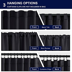 Hiasan Back Tab and Rod Pocket Blackout Curtains Sewn with Tiebacks - Thermal Insulated Room Darkening Curtains for Bedroom 42x63 Inch, Black, 2 Panels