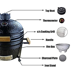 RJMOLU Ceramic BBQ Charcoal Kamado Grill Smoker, Roaster and Grill, Portable Tabletop BBQ Grillfor Picnic Garden Terrace Camping Travel