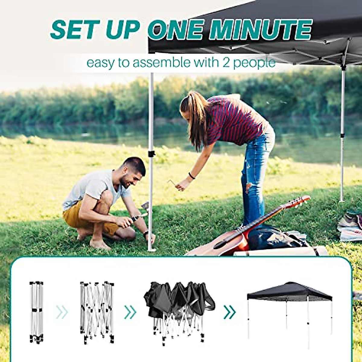 TOREAD Canopy 10'x10' Pop Up Commercial Instant Gazebo Tent with Air Vented Top,Thicken Frame,Fully Waterproof, UV 50+,Easy Set up,Portable Canopy Tent with Zipper Bag & Side Walls,Black
