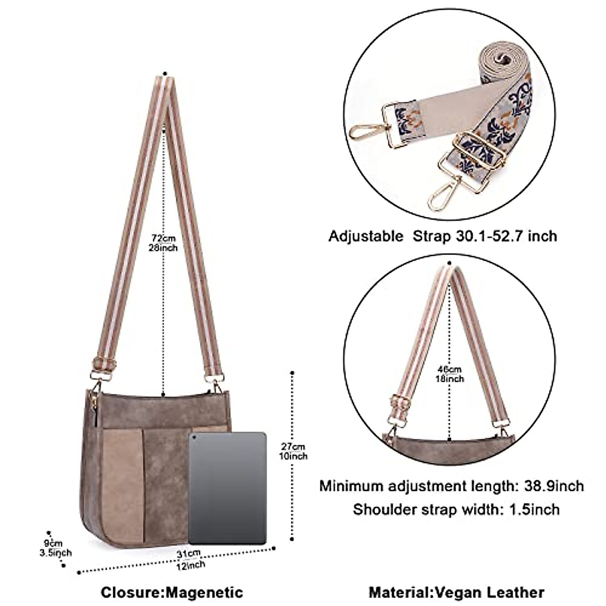 Caitina Crossbody Bag For Women,Vegan Leather Crossbody Hobo Handbag with 2 Adjustable Strap Zipped Pockets Shoulder Bags(Apricot)