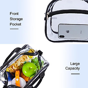 Clearworld Stadium Approved Clear Lunch Bag,See Through Lunch Box with Adjustable Strap and Front Zipper Pocket,Easy to Clean and Water Resistant Tote Bag for Work, School, Concerts,Sports
