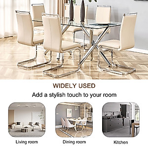 AISYKOD Dining Chairs Set of 4, Modern Dining Room Chair with Faux Leather Upholstered Seat High Back & Sturdy Chrome Silver Legs, Sillas De Comedor Chair for Dining Room,Kitchen,Living Room,Beige