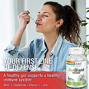 SOLARAY Pure GutShield Powder | Digestive Gut Health Support for Adults | L-Glutamine, Vitamin C, Zinc | 150g, 30 Serv.