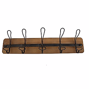 The Urban Port 26-Inch Rustic Wood Indoor Outdoor 5 Wall Hooks, Brown