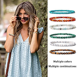 XIMEO 12Pcs 4mm Mini Semi Precious Gemstone Energy Bracelets - Tiny Round Beads Stretch Bracelet Natural Stone Healing Crystal Statement Bracelet for Men Women Unisex