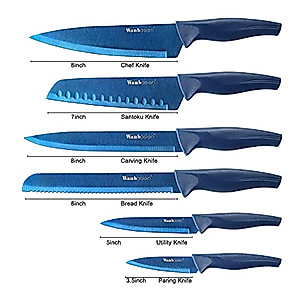 Wanbasion Blue Professional Kitchen Knife Chef Set, Kitchen Knife Set Stainless Steel, Kitchen Knife Set Dishwasher Safe with Sheathes