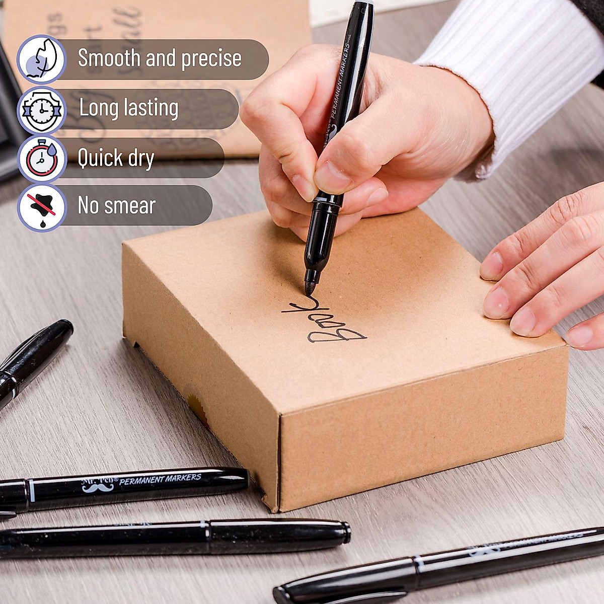 Mr. Pen- Permanent Markers, 12 Pack, Black, Fine Tip, Black Markers, Marker Set, Fine Tip Markers, Black Permanent Markers, Permanent Markers Black Colors