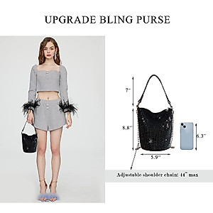 Bydenwely Rhinestone Rivets Bling Bucket Hobo Bag Medium Chic Evening Purse Women Clutch Crossbody Mini Tote for Prom Party, Black