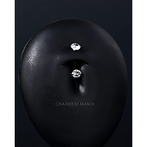 CM Crareesi Mania Belly Button Ring Surgical Steel Small Belly Button Rings Double Clear CZ Internal Thread Belly Piercing Jewelry 14G Belly Rings