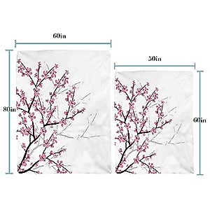 Pink Flower Sakura Plum Blossom Throw Blanket Cherry Japanese Asian Style Soft and Comfortable Fleece Flannel Big Blanket for Bedding Office Sofa and Chair Decor Gift (60 x 80 inches)