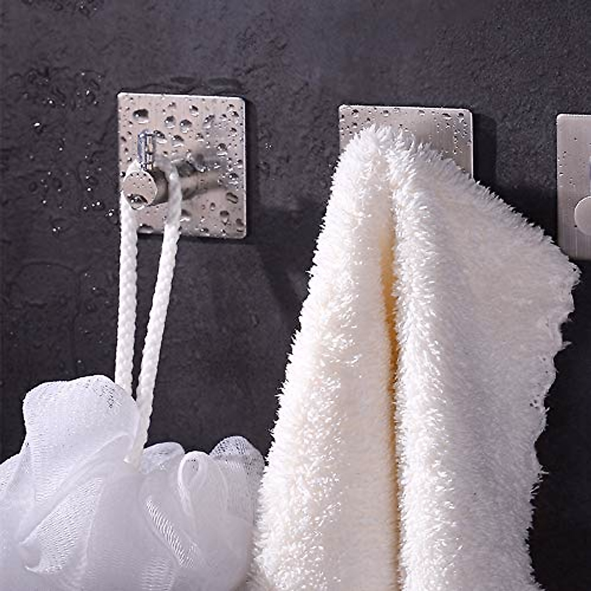 HANZE Adhesive Hooks Wall Hangers Heavy Duty Sticky Hooks Waterproof Stainless Steel Hanger Towel Holder Stcik on Hooks for Hanging Bathroom Kitchen Home Organizer - 4 Pack