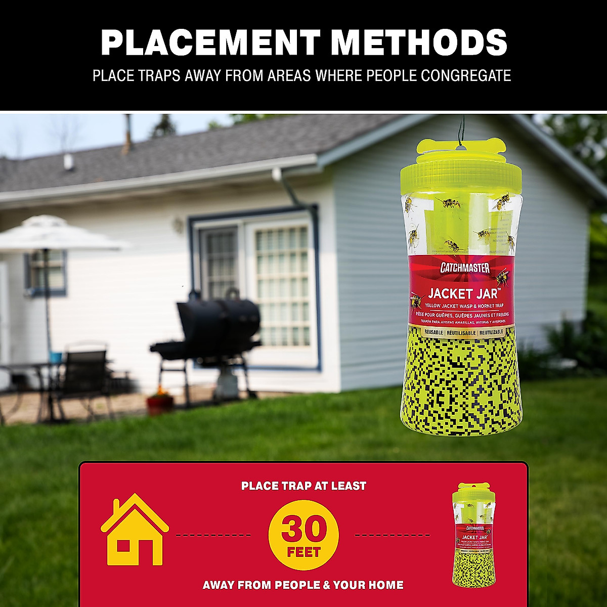 Catchmaster Yellow Jacket, Hornet, & Wasp Trap Jar 2-Pk, Reusable Bug Catcher with Attractant, Outdoor Flying Insect Trap, Wasp Killer Bug Trap, Pet Safe Pest Control for Backyard, Patio, & Shed