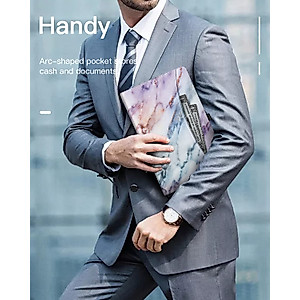 MoKo Case for Samsung Galaxy Tab A8 10.5 Inch 2022 (SM-X200/X205/X207) with Flexible Hand Strap & Pocket, Multi-Angle Viewing Stand Lightweight Protective Cover, Auto Sleep/Wake, Purple Marble