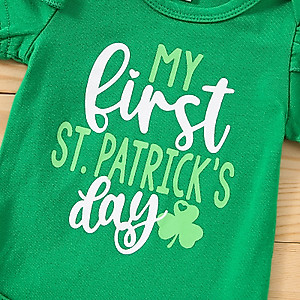 oneflow Baby Girl St Patricks Day Outfit Short Sleeve Shirt Romper Onesie Clover Shorts My First St. Patricks Summer Clothes (A-Green Outfit, 0-3 Months)