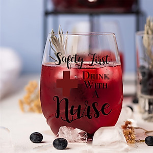 AGMDESIGN Safety First With A Nurse Wine Glass, Funny Nurse Gifts For Nurses, Doctor, Dentist, Nursing Student, Physician, Practitioner, Coworker, Nurse's Day Nurse Graduation Gifts