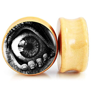 FLYUN 2Pcs Natural Wood Eyeball Ear Plugs Tunnels 8-25mm Gauges Double Flared Saddle Plugs Stretcher Expander Piercings Jewelry (1" (25mm))