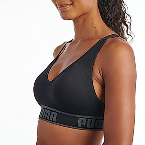 PUMA Women's Seamless Sports Bra, Black/Grey, Large