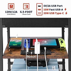 LAKEMID Nightstands Set of 2 with Charging Station and Drawer, End Table Side Table with 20 Colors LED Light Strip and 2 Layers Shelf for Bedroom Living Room Sofa (Rustic Brown)