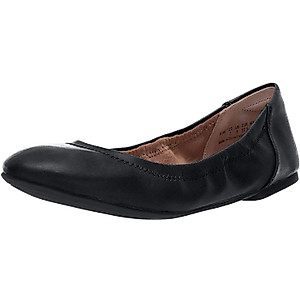 Amazon Essentials Women's Belice Ballet Flat, Black Faux Leather, 10.5 Wide