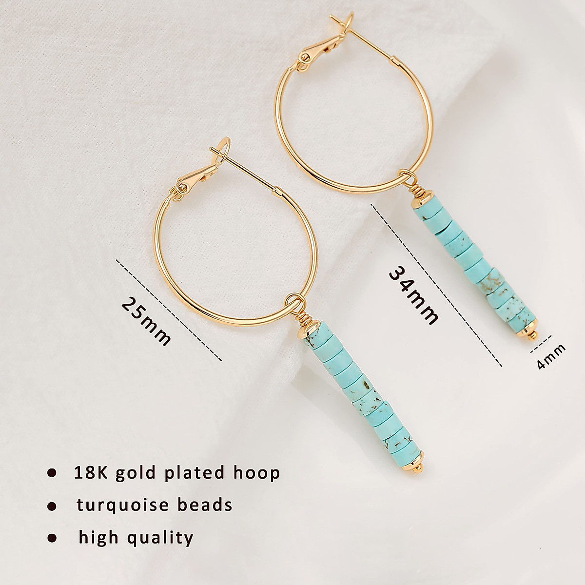 SOFYBJA Gold Huggie Hoop Drop Dangle Earrings Turquoise Beads Gemstone Earrings Boho Handmade Lightweight Jewelry for Women