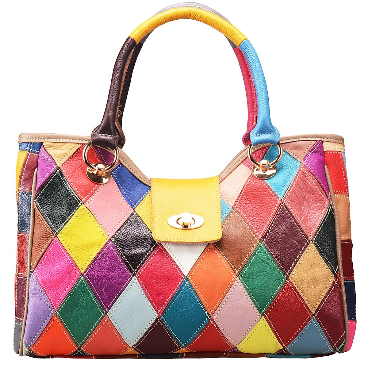 Heshe Womens Multi-color Leather Shoulder Bag Hobo Tote Handbag Cross Body Purse (Colorful-2B4038)