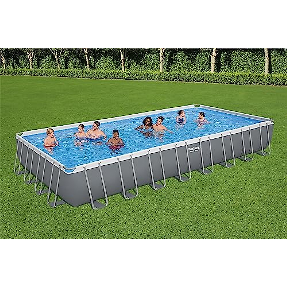 Bestway Power Steel 31' 4" x 16' x 52" Rectangular Metal Frame Above Ground Swimming Pool Set with 2,200 GPH Filter Pump, Ladder, and Pool Cover