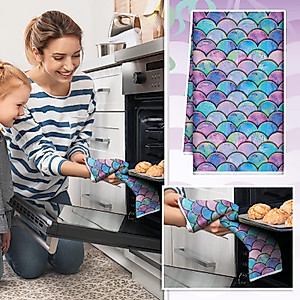 Bencailor 4 Pcs Hand Towels for Girls Absorbent 24 x 16 Inches Tea Towels Mermaid Unicorn Gnome Butterfly Dish Towels for Kitchen Gifts Bathroom Spa Gym Sport Housewarming (Purple, Blue,Mermaid)