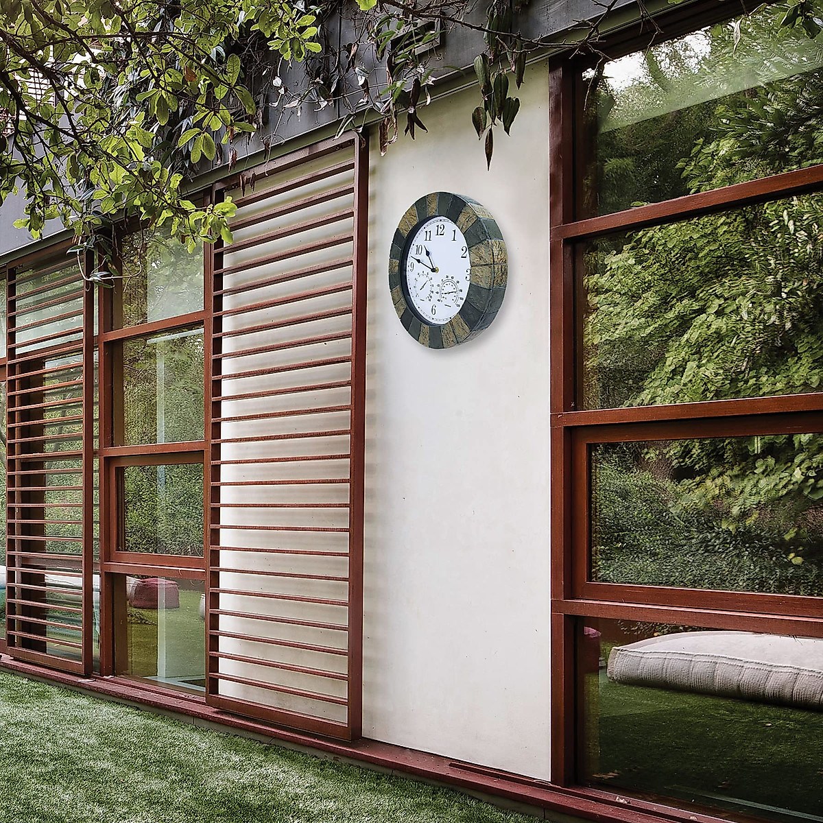 DORBOKER Outdoor Clock Thermometer and Hygrometer Combo, 14 Inch, Gray Slate, Unisex