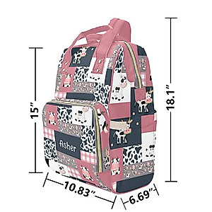 Yeshop Cute Cow Print Personalized Diaper Bag Backpack Tote with Name,Custom Travel Nappy Mommy for Baby Girl Boy Gift, 10.83 * 6.69* 15