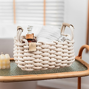 ART pinecone Handmade Thick Cotton Rope Basket | Woven Storage Basket | Basket Organizer | Woven Basket | Home Storage | Home Decor Storage (white & red, 18"*16")
