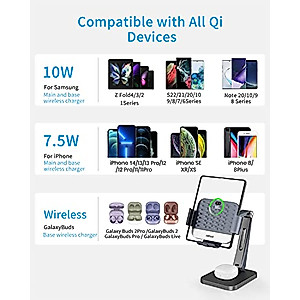 ANPULES Wireless Charger Stand for Z Fold 4/3/2, ANPULES [3 Coils] 2 in 1 Charging Station for Samsung Galaxy Buds 2 Pro/Pro / 2 / Live and Z Fold Series