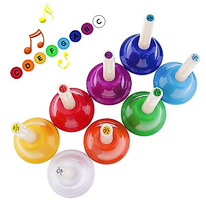 Alnicov Music Hand Bell Rhythm Band Beginners Play Hand Bells,8 Sound,8 Color Musical Bell for Senior,Teacher,Desk Bell Metal Hand Bells Set (one set of 8 notes)