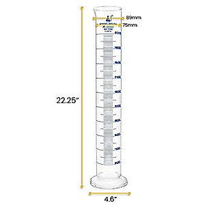 EISCO Graduated Cylinder, 2000ml - Class A Tolerance ±10.0ml - Round Base - Blue Graduations - Borosilicate 3.3 Glass