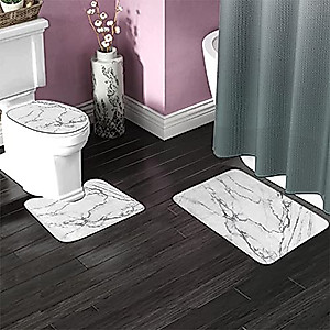 WONDERTIFY White Marble Bathroom Antiskid Pad Luxury Smooth Soft Monochrome Wave 3 Pieces Bathroom Rugs Set, Bath Mat+Contour+Toilet Lid Cover Black Gray Shade
