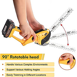 SCHTUMPA 24V 1260-RPM Cordless Grass Shears, 2-in-1 Mini Hedge Trimmer Cordless, Handheld Grass Trimmer Cordless, Electric Bush Trimmer Cordless, 2 Batteries and Charger Included,Yellow