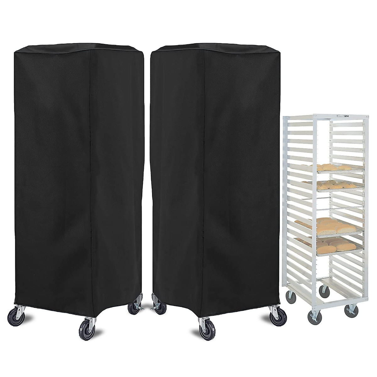 Sealcover 2 Pack Bun Pan Rack Cover, 23x28x64in Black, 210D Light Duty Waterproof and Dustproof Bread Rack Cover, Bakery Single Rack Cover.