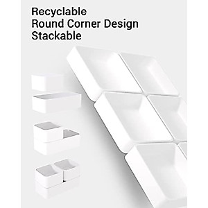 6 Pcs Stackable Drawer Organizer Set, 6.6" X 6.6" Square Plastic Vanity Drawer Organizers and Storage Bins, Desk Drawer Organizer Trays for Makeup, Bathroom Countertop, Office Drawer Divider, White