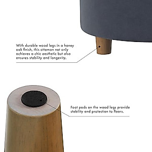 HomePop Home Decor | Button Tufted Velvet Round Storage Ottoman | Ottoman with Storage for Living Room & Bedroom, Steel Blue Velvet