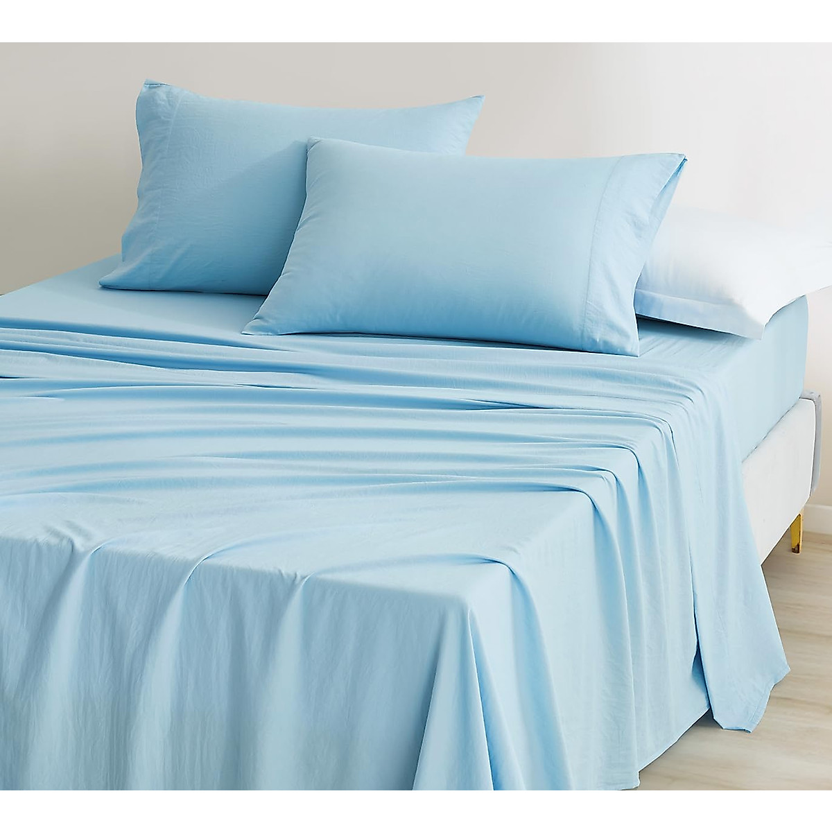 Chezmoi Collection Stone Washed Full Size Sheet Set - 4-Piece Extra Soft Breathable Wrinkle & Fade Resistant 14-Inches Deep Pocket Sheets & Pillowcases Set - Full, Chambray Blue