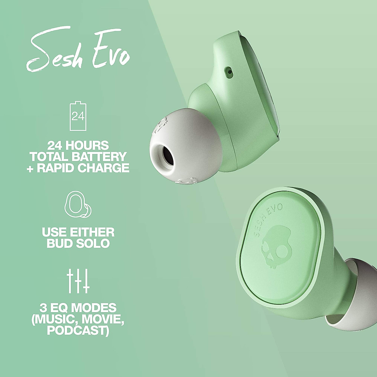 Skullcandy Sesh Evo In-Ear Wireless Earbuds - Mint (Discontinued by Manufacturer)