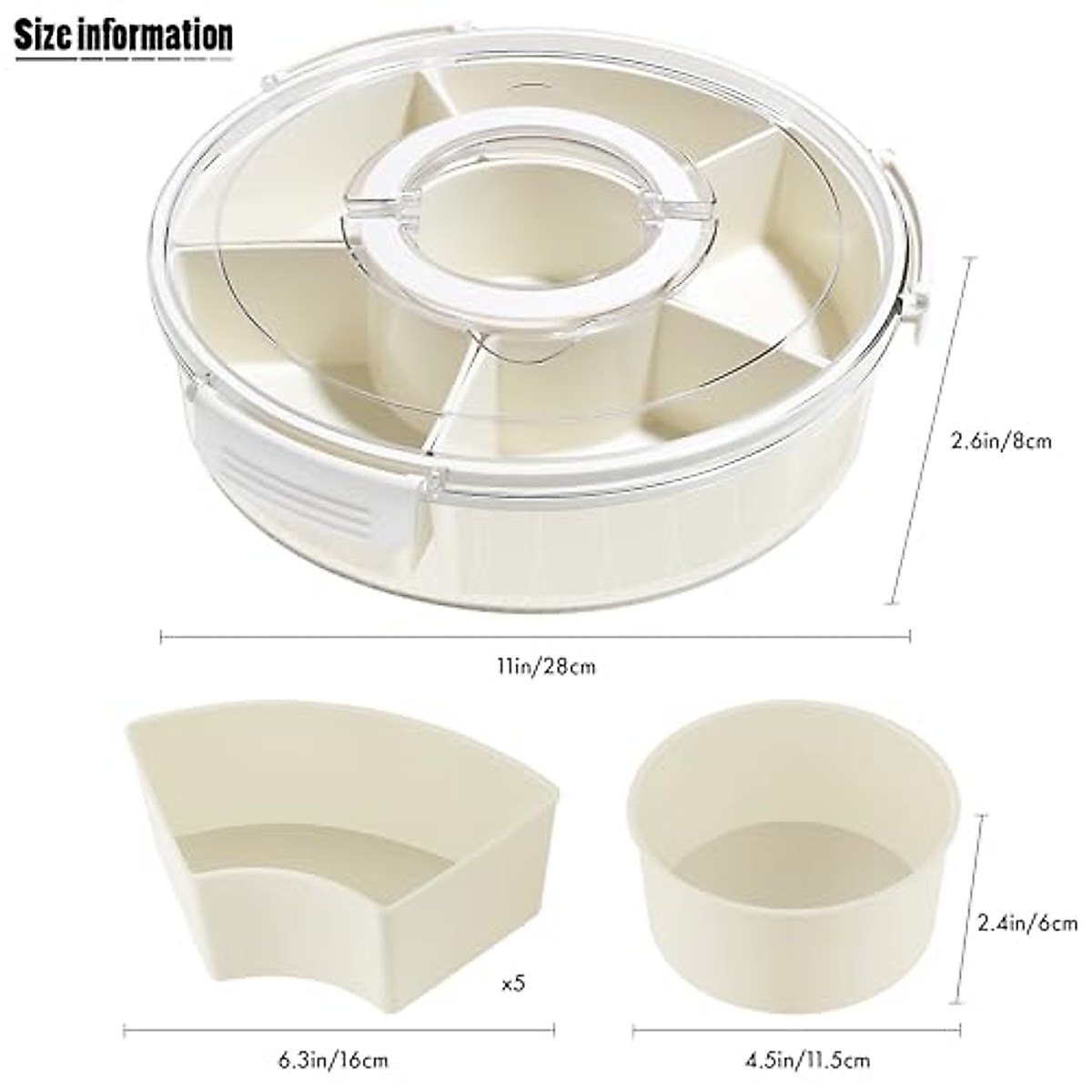 TAROSE Divided Serving Tray with Lid and Handle, 6.6L Large Capacity Snackle Box Container with Dividers, Portable Snack Boxs for Fruit Veggie Salad, Beach Essentials Ideal for Picnic