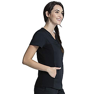 Scrubs for Women Workwear Revolution V-Neck with Knit Sides, Soft Stretch Plus Size WW2875, 2XL, Black