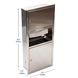 Mind Reader Paper Towel Dispenser and Trash Can, Wall-Mounted, Bathroom, Stainless Steel, 13.5" L x 29.5" H x 5.75" D, Silver