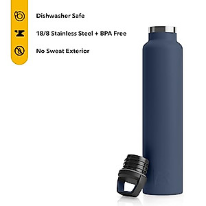 RTIC 26 oz Vacuum Insulated Water Bottle, Stainless Steel Metal, Double Wall, BPA Free, for Hot and Cold Drinks, Navy
