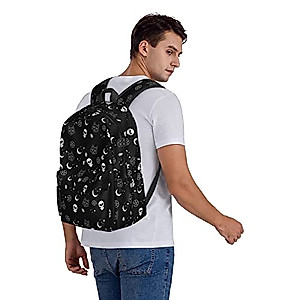 Black Gothic Skull Moon Cat Backpack Casual Sports Bookbag Unisex Travel Laptop Backpacks