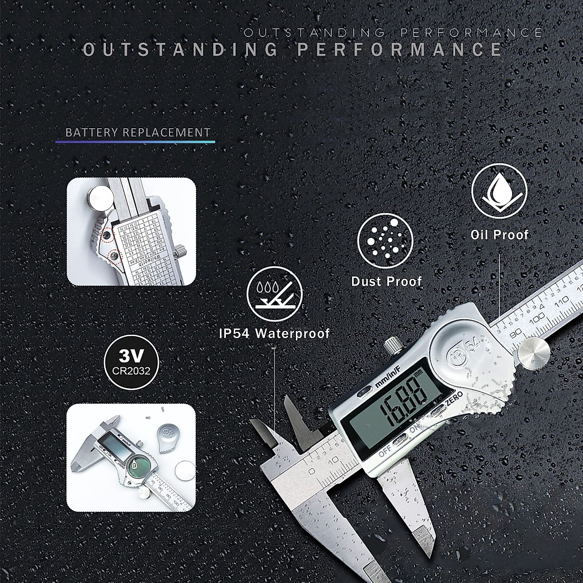Digital Caliper Micrometer Measuring Tool - 6 Inch /150mm Stainless Steel Electronic Vernier Calipers, IP54 Waterproof Protection Accuracy Gauge Switch from Inch Metric Fraction with LCD Screen
