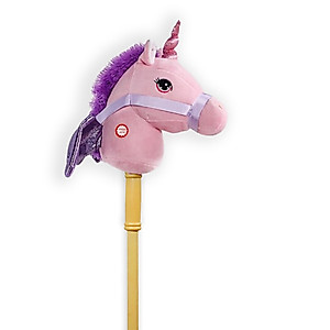 PonyLand: Music Stick Animal - Pink Unicorn - Music Button, Sturdy Two-Piece Stick W/Colorful Soft Plush Animal Head, Pretend Play Toy, Kids Ages 3+