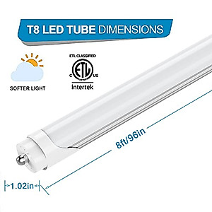 CNSUNWAY 8FT LED Bulbs, 45W 5400LM 6000K Super Bright, FA8 Single Pin LED Light Tube, Frosted Cover, Ballast Bypass, F96T12 Fluorescent Light Bulbs Replacement, ETL Listed (25-Pack)