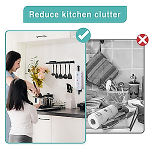 Paper Towel Holder, Self Adhesive or Drilling Paper Towel Holder Under Cabinet, Stainless Steel Black Paper Towel Holder Wall Mount for Kitchen, Bathroom, Sink, Pantry, Fridge